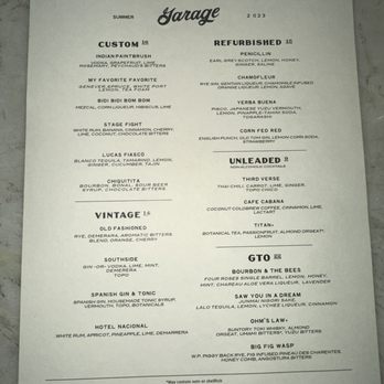 The garage menu store