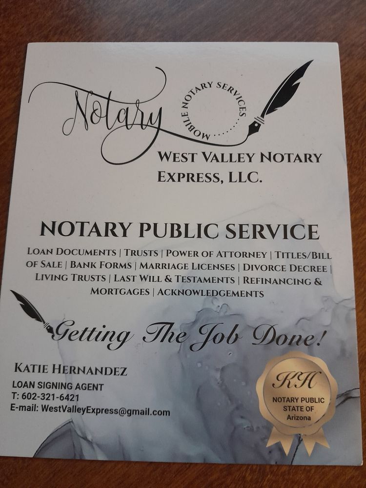 WEST VALLEY NOTARY EXPRESS - Phoenix, Arizona - Notaries - Phone Number ...