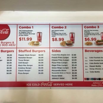 Johnny's burgers menu store