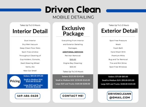 DRIVEN CLEAN MOBILE DETAILING - Updated February 2025 - Request a Quote - Frisco, Texas - Car ...