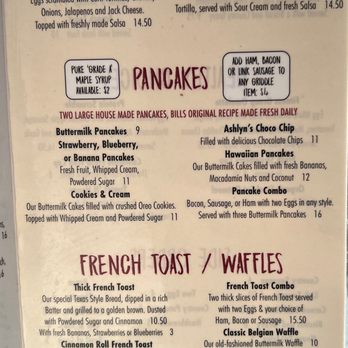 Bill's cafe menu store