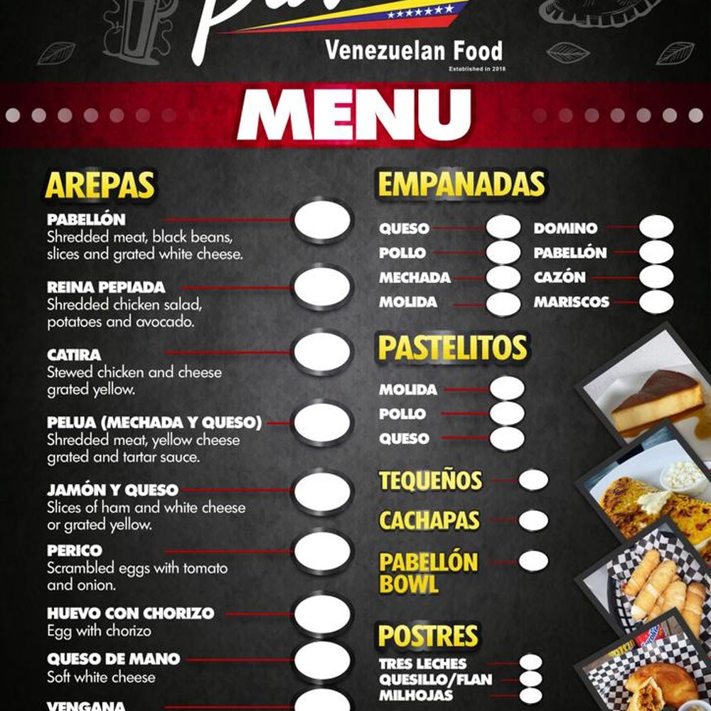 Venezuelan Restaurant Menu