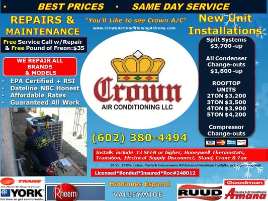 CROWN AIR CONDITIONING - Updated June 2024 - 2151 N Meridian Rd, Apache ...