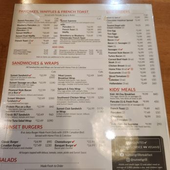 Sunset grill menu store