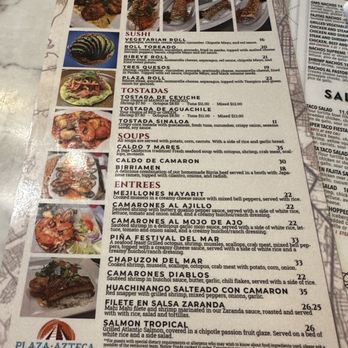 Plaza azteca menu store