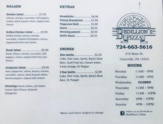 BEDILLION’S PIZZA - Updated October 2025 - 210 Main St, Claysville ...