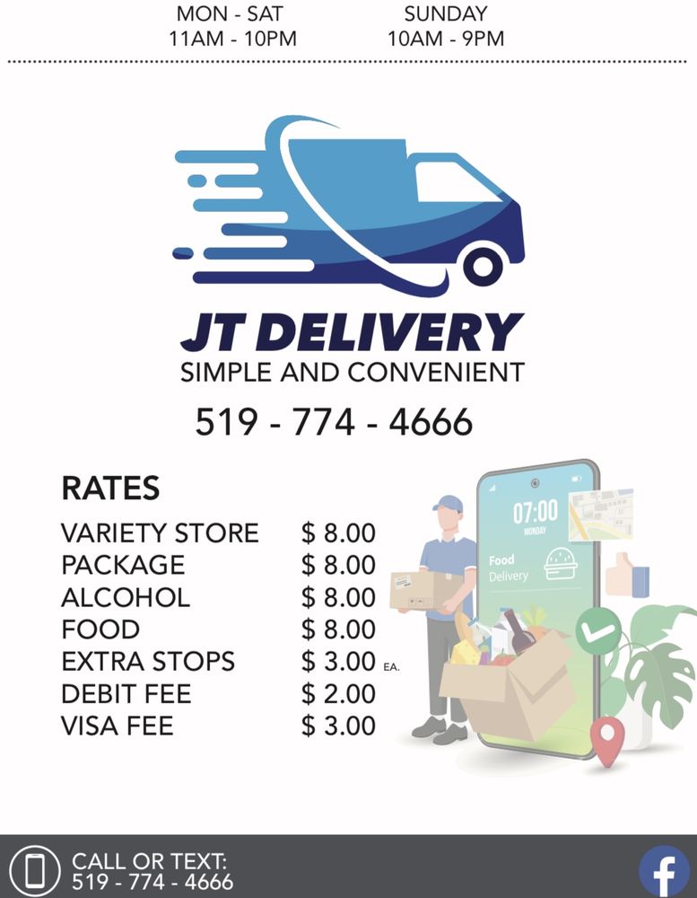 JT DELIVERY - Updated May 2024 - Brantford, Ontario - Food Delivery ...