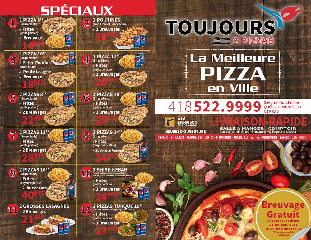 TOUJOURS 2 POUR 1 PIZZA - 356 Rue Dorchester, Québec, Quebec - Pizza ...