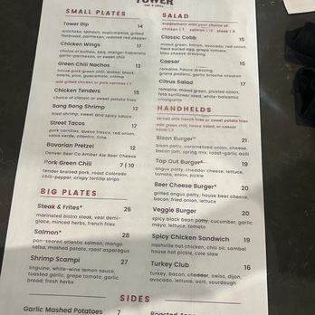 Tower bar and grill menu store