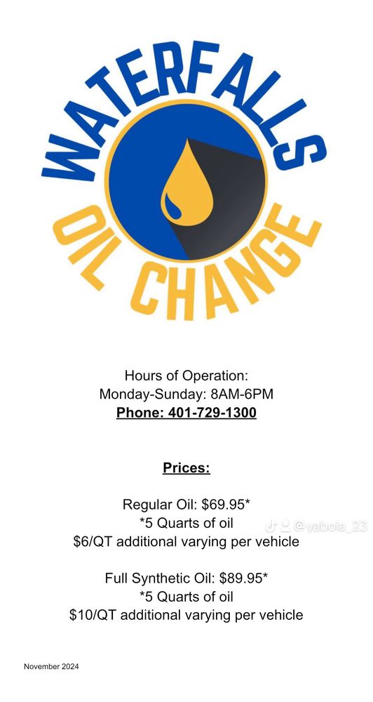 WATERFALLS OIL CHANGE - Updated November 2025 - 1325 Broad St, Central Falls, Rhode Island - Oil ...