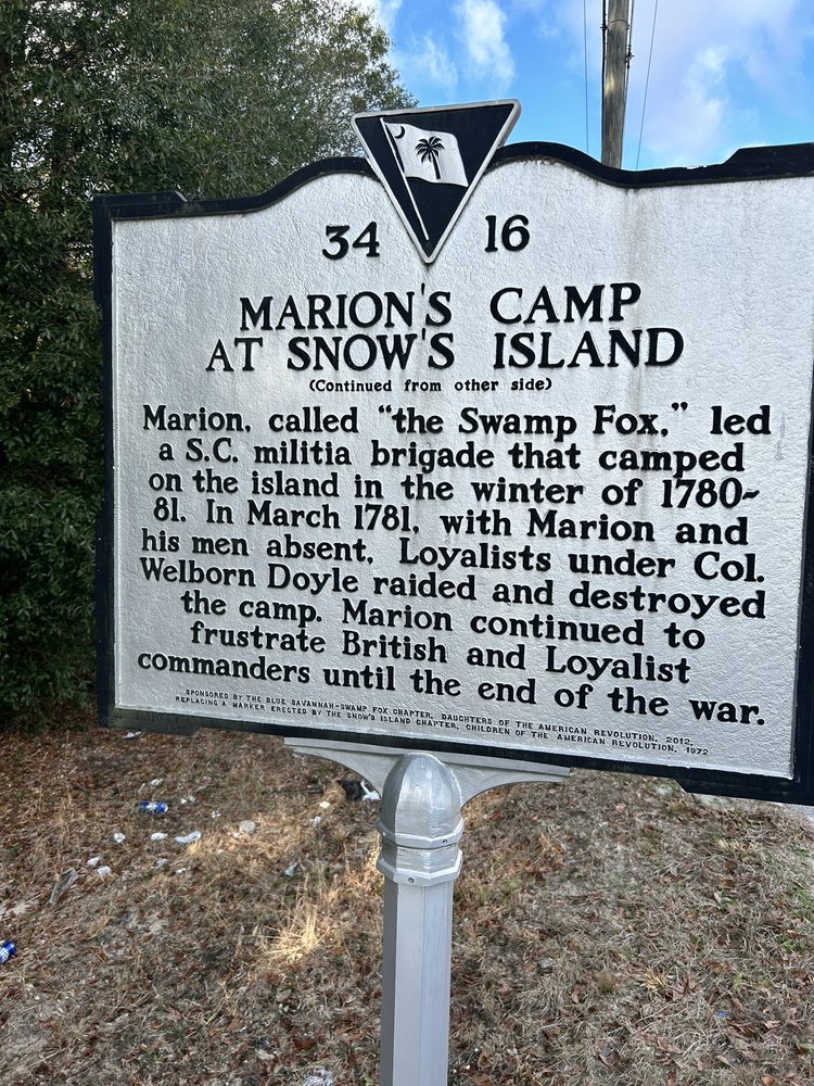 MARION’S CAMP AT SNOW’S ISLAND HISTORICAL MARKER - Updated April 2024 - 206 US-378, Gresham ...