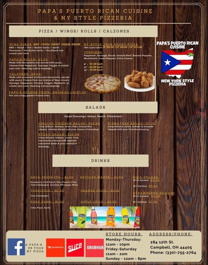 PAPA’S PUERTO RICAN CUISINE & NEW YORK STYLE PIZZERIA - 284 12th St ...