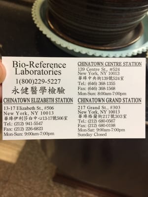 BIO-REFERENCE LABORATORIES - Updated October 2025 - 13-17 Elizabeth St ...