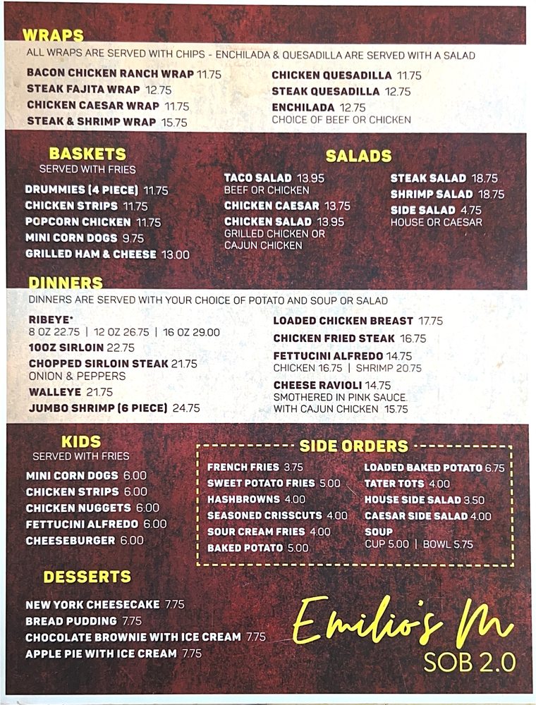 EMILIO’S M SOB 2.0 RESTAURANT & BAR - Updated December 2025 - 50401 US ...