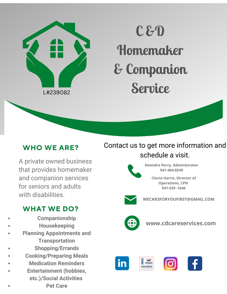 C & D HOMEMAKER & COMPANION SERVICE - Updated January 2025 - Sarasota ...