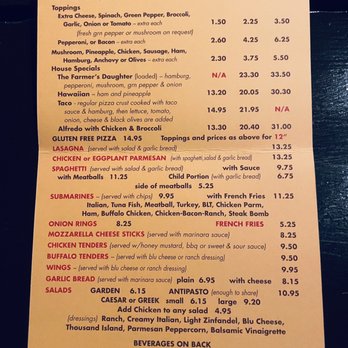 Pizza barn menu store