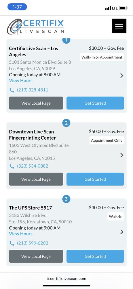 CERTIFIX LIVE SCAN - Updated May 2025 - 1605 W Olympic Blvd, Los ...