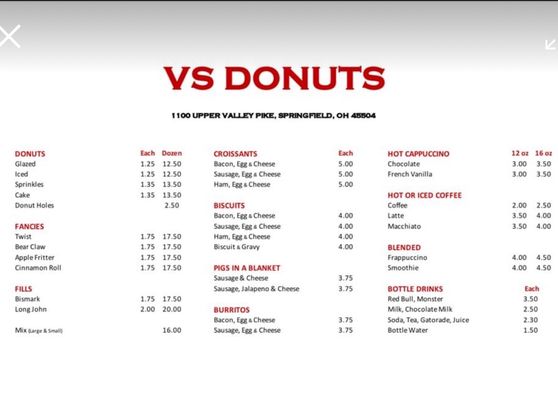 VS DONUTS - Updated February 2025 - 1100 Upper Valley Pike, Springfield ...