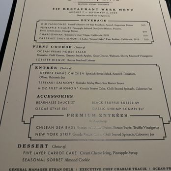 Ocean prime menu store