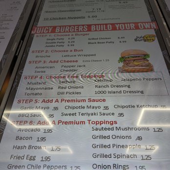 Juicy burger menu store
