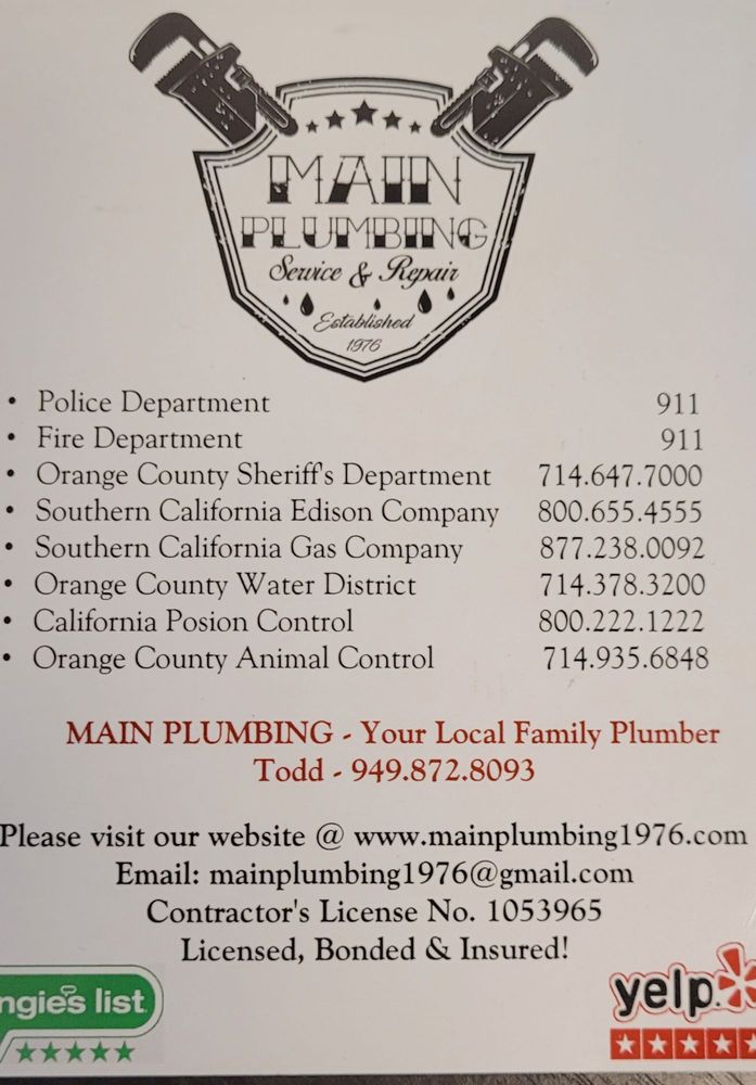 Main Plumbing - Updated July 2025 - Garden Grove, California - Licensed ...