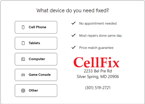 CELLFIX REPAIRS - Updated December 2025 - Request a Quote - 2233 Bel Pre Rd, Aspen Hill ...