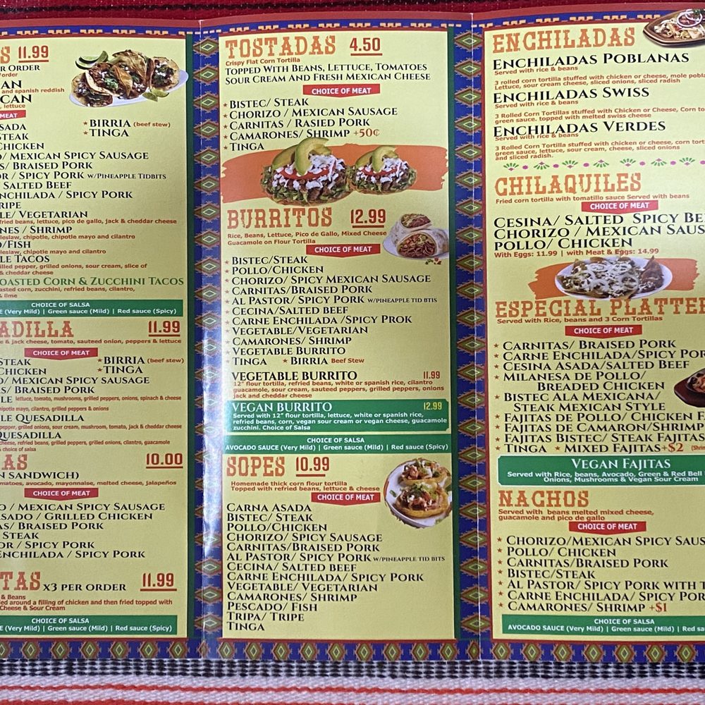 Mexican Restaurants Menus In Spanish