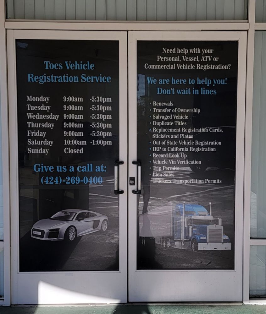 TOCS VEHICLE REGISTRATION SERVICE - Updated August 2025 - Request ...