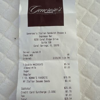 GENEROSO’S ITALIAN SANDWICH SHOPPE & ESPRESSO BAR - Updated March 2026 ...