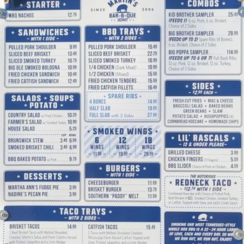 Martin's bbq menu store