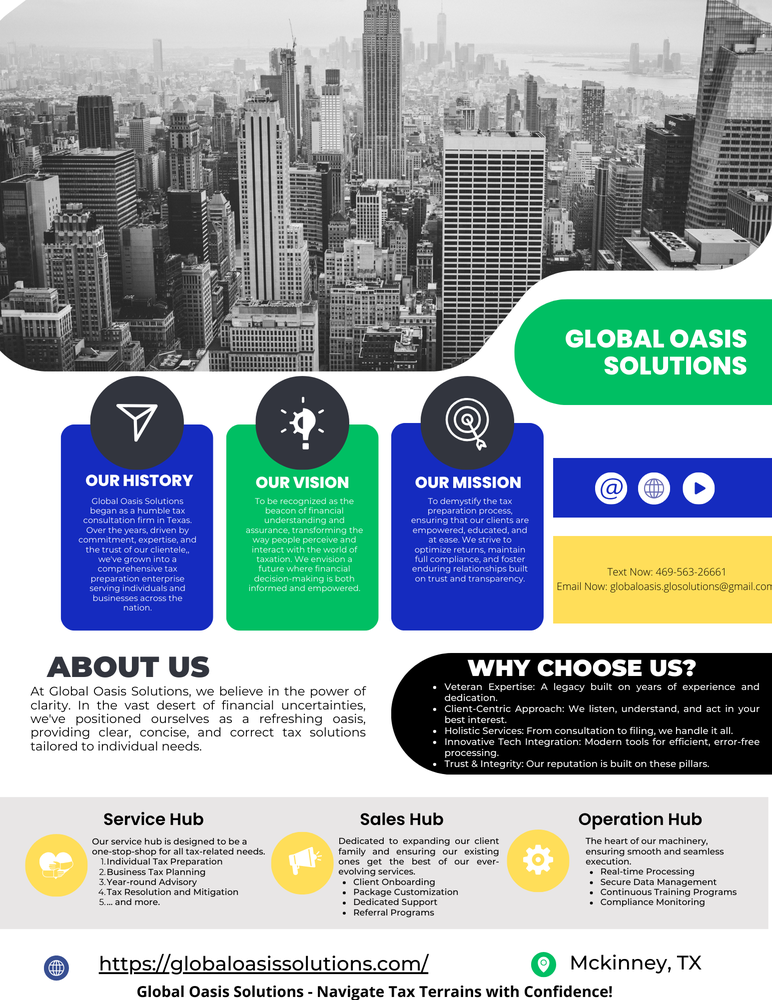 GLOBAL OASIS SOLUTIONS - Request Consultation - McKinney, Texas - Tax Services - Phone Number - Yelp