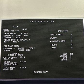BACK BENCH PIZZA - Updated March 2025 - 36 Photos & 59 Reviews - 563 E ...