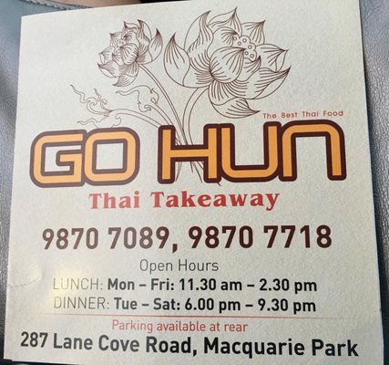 GO HUN THAI TAKE AWAY - Updated March 2025 - 287 Lane Cove Rd ...
