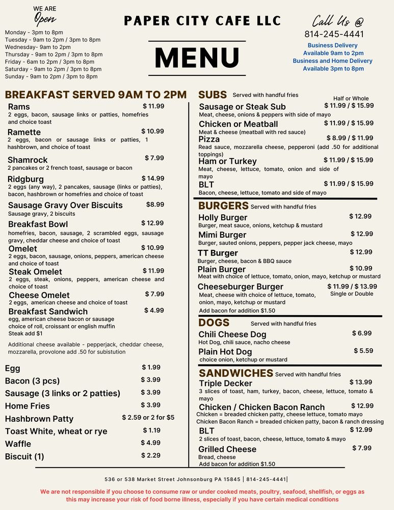 PAPER CITY CAFE - Updated October 2025 - 538 Market St, Johnsonburg ...
