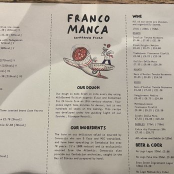 Franco manca menu store