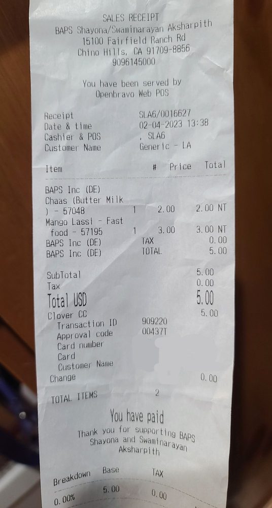 BAPS Shayona Cafe, Chino Hills | Roadtrippers