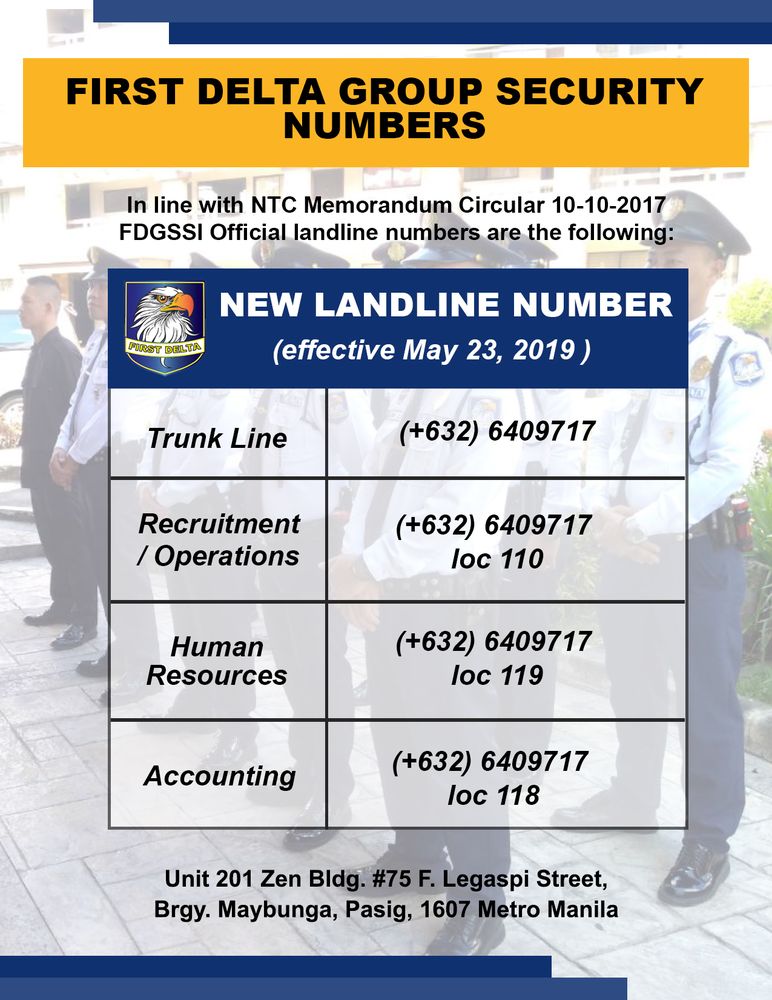 FIRST DELTA GROUP SECURITY SERVICES - 2F , 75 F. Legaspi Street, Pasig ...