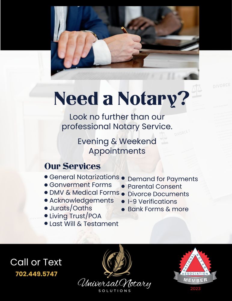 UNIVERSAL NOTARY SOLUTIONS - Updated July 2024 - Request a Quote - Las ...
