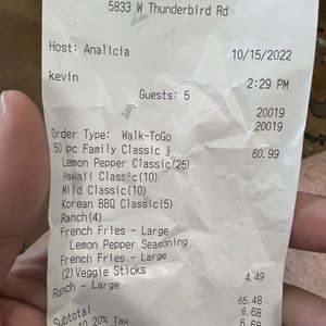 Photo of Wingstop - Glendale, AZ, United States. My receipt