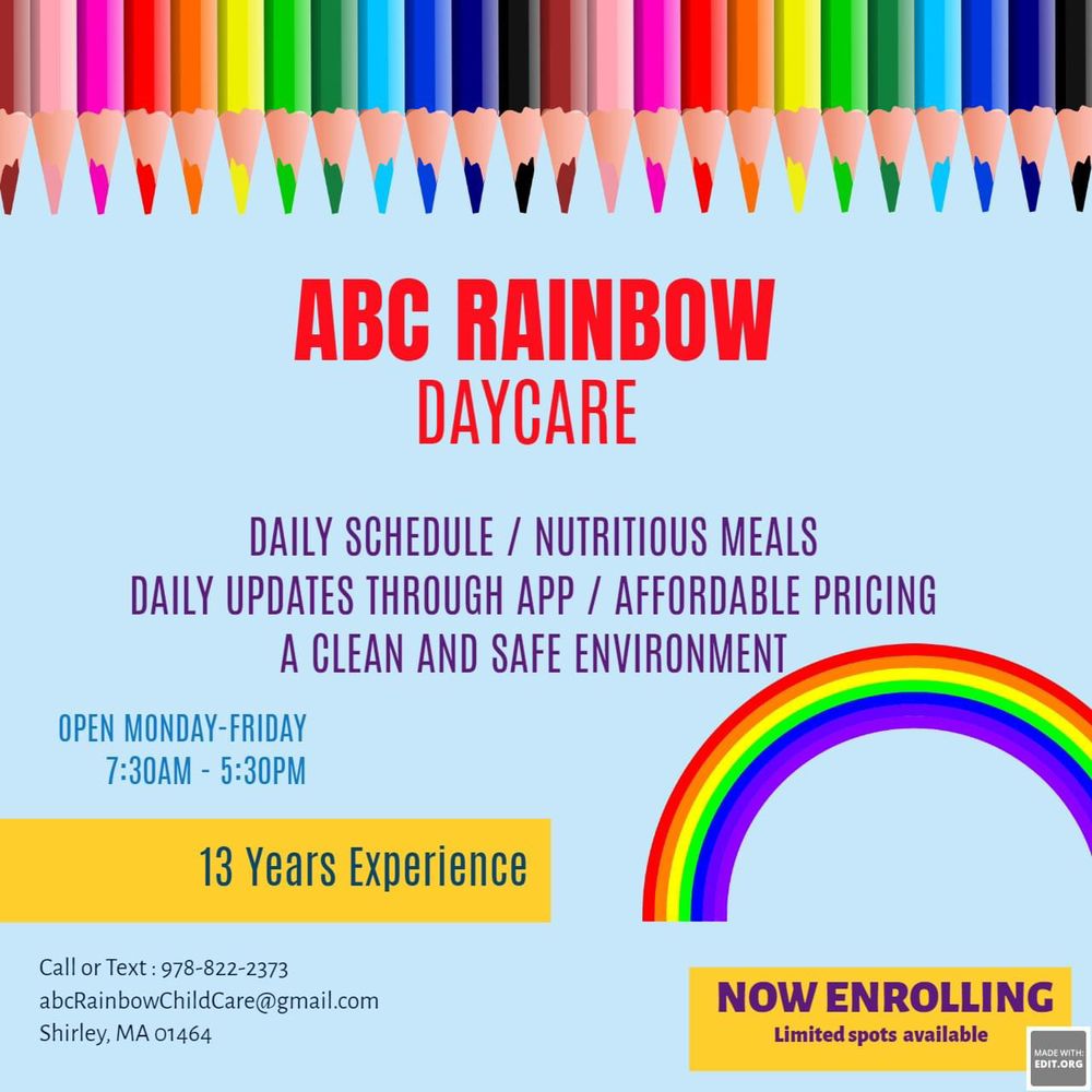 ABC RAINBOW DAYCARE - Updated January 2025 - Shirley, Massachusetts - Preschools - Phone Number ...