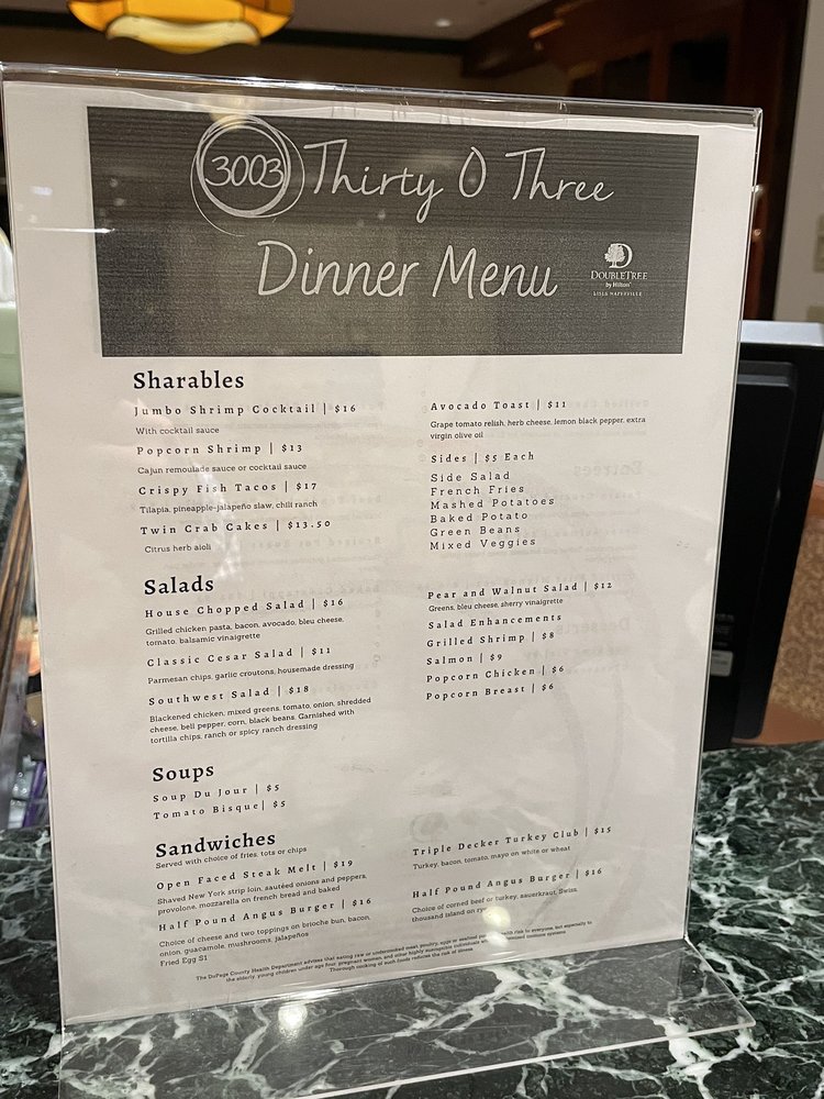 THIRTY O THREE - 3003 Corporate W Dr, Lisle, IL - Menu - Yelp