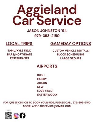 AGGIELAND CAR SERVICE - Updated June 2026 - Bryan, Texas - Taxis ...