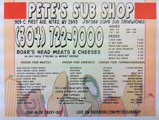 PETES SUB SHOP - Updated December 2025 - 505 1st Ave S, Nitro, West ...