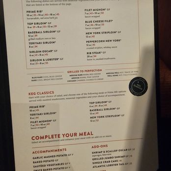 Keg steakhouse menu store