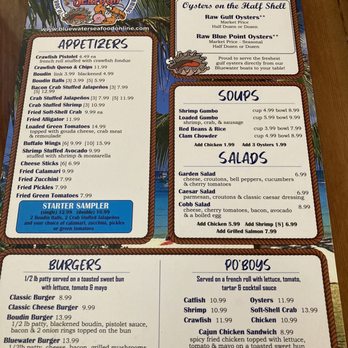 Blue water seafood menu store