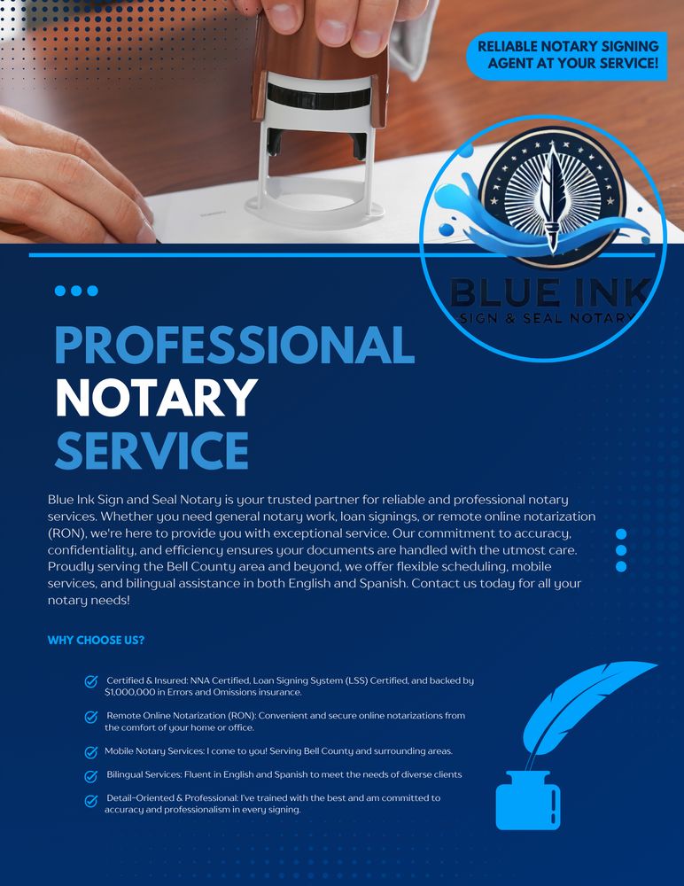 BLUE INK SIGN AND SEAL NOTARY - Updated May 2025 - Temple, Texas ...