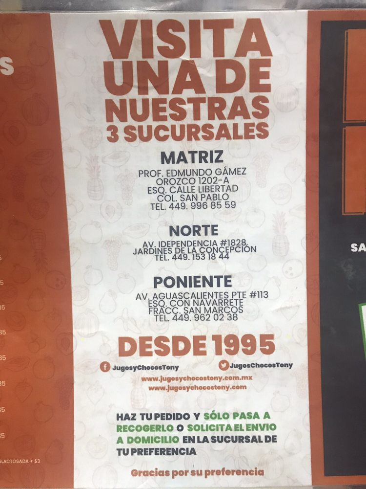 JUGOS Y CHOCOS TONY - 16 Photos - Avenida Aguascalientes Poniente 113 ...