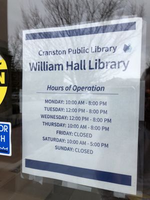 CRANSTON PUBLIC LIBRARY - WILLIAM HALL LIBRARY - Updated September 2025 ...