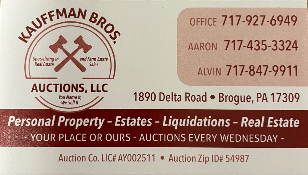 KAUFFMAN BROTHERS AUCTIONS - Updated December 2025 - 1890 Delta Rd ...