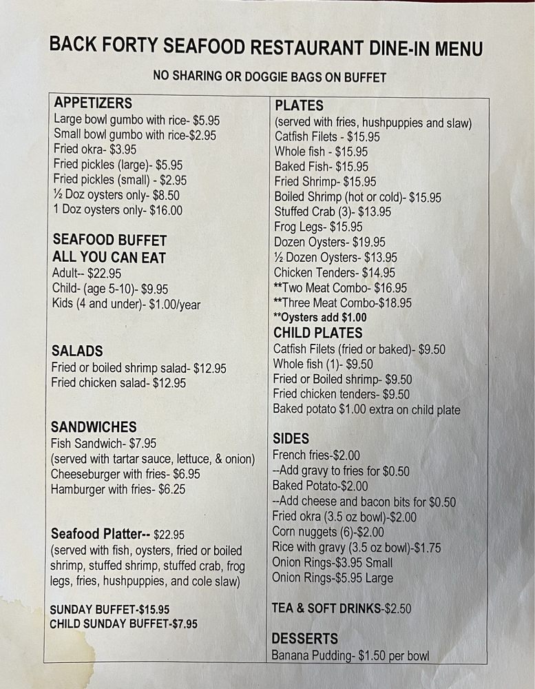 BACK FORTY SEAFOOD RESTAURANT - Updated September 2025 - 10 Reviews ...